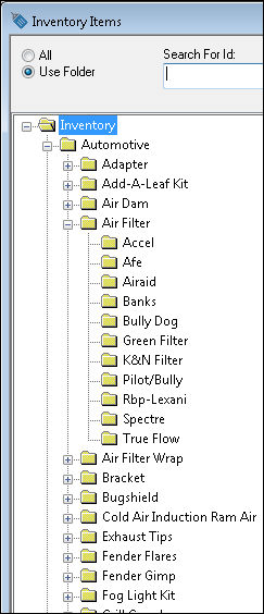 Inventory Folders for Auto Parts