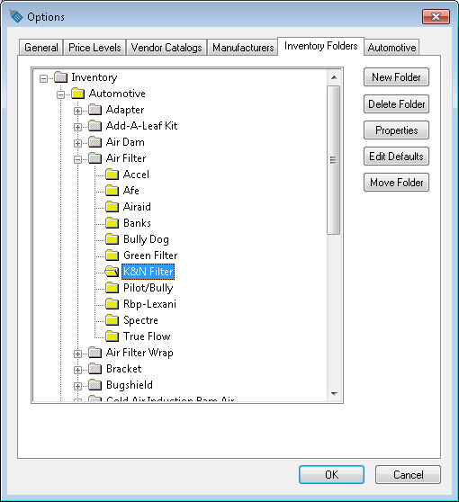 Inventory Folders for Auto Parts