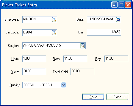 Picker Ticket Entry