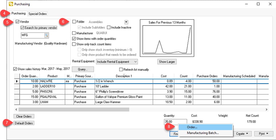 Creating a Batch from the Purchasing Page