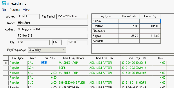 Entering Timecards
