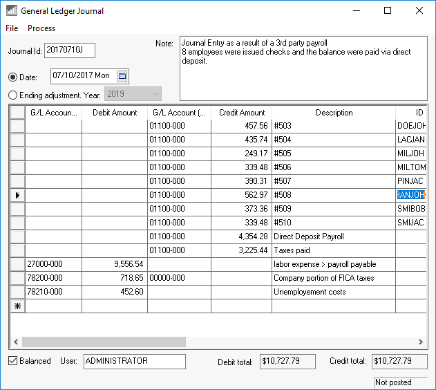 Posting G/L Transactions From a 3rd Party Payroll Service