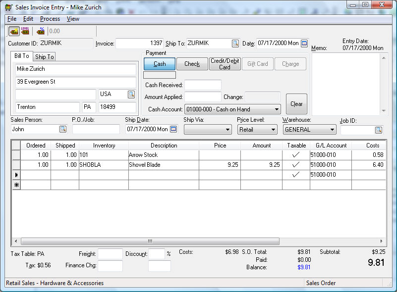 Entering and Processing a Handwritten Invoice
