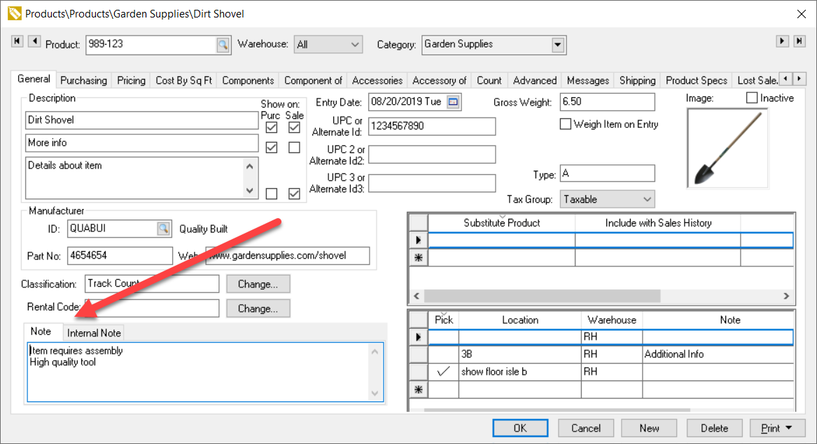 Inventory Notes and Instructions