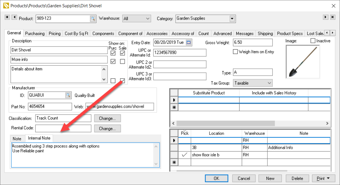 Inventory Notes and Instructions
