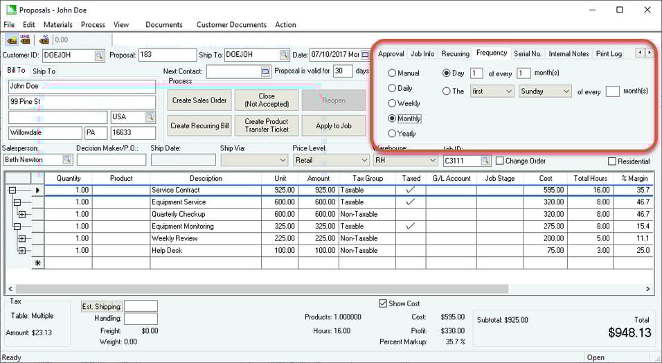 Scheduling a Recurring Invoice