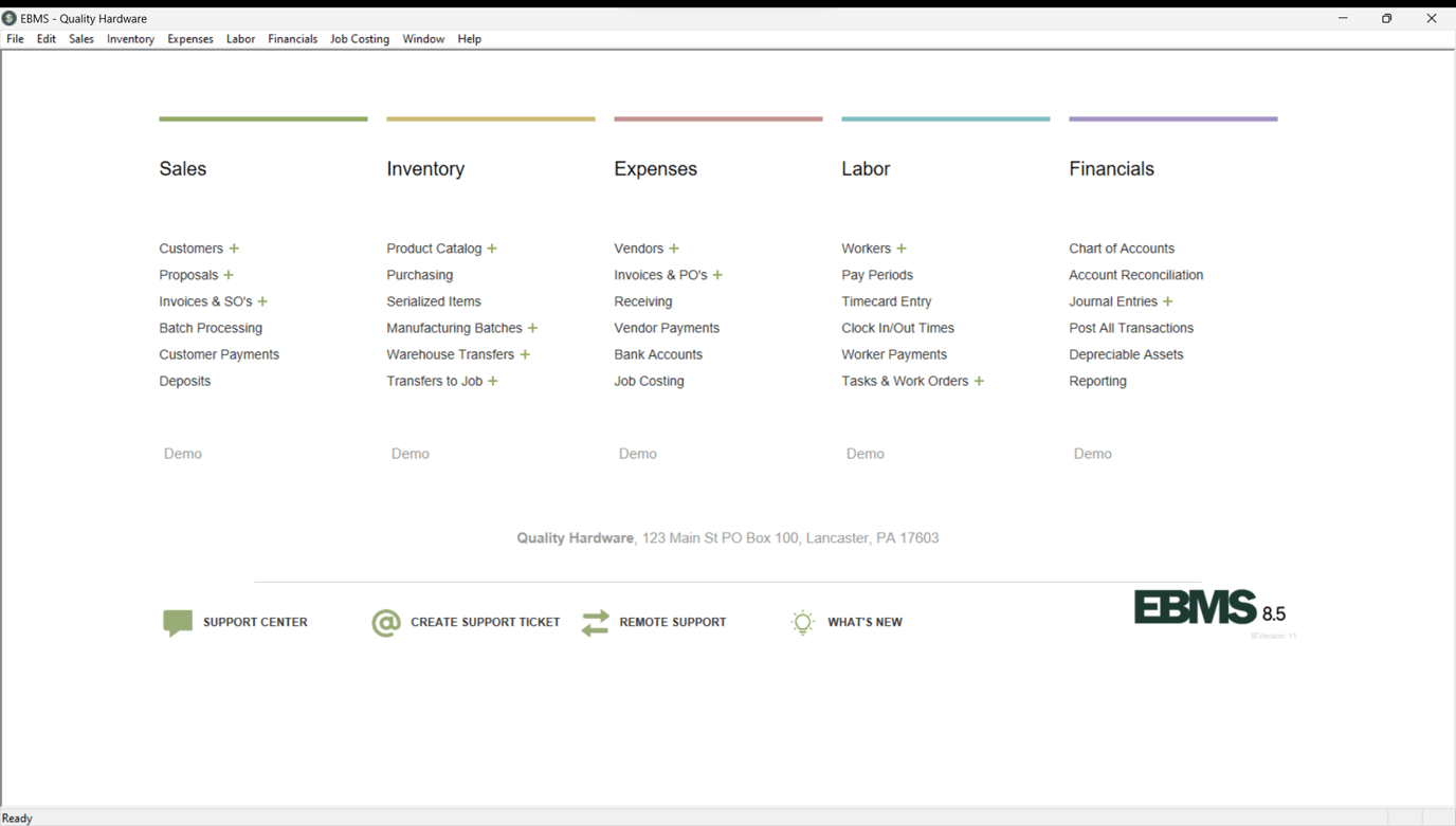 EBMS Main Page and EBMS Menu